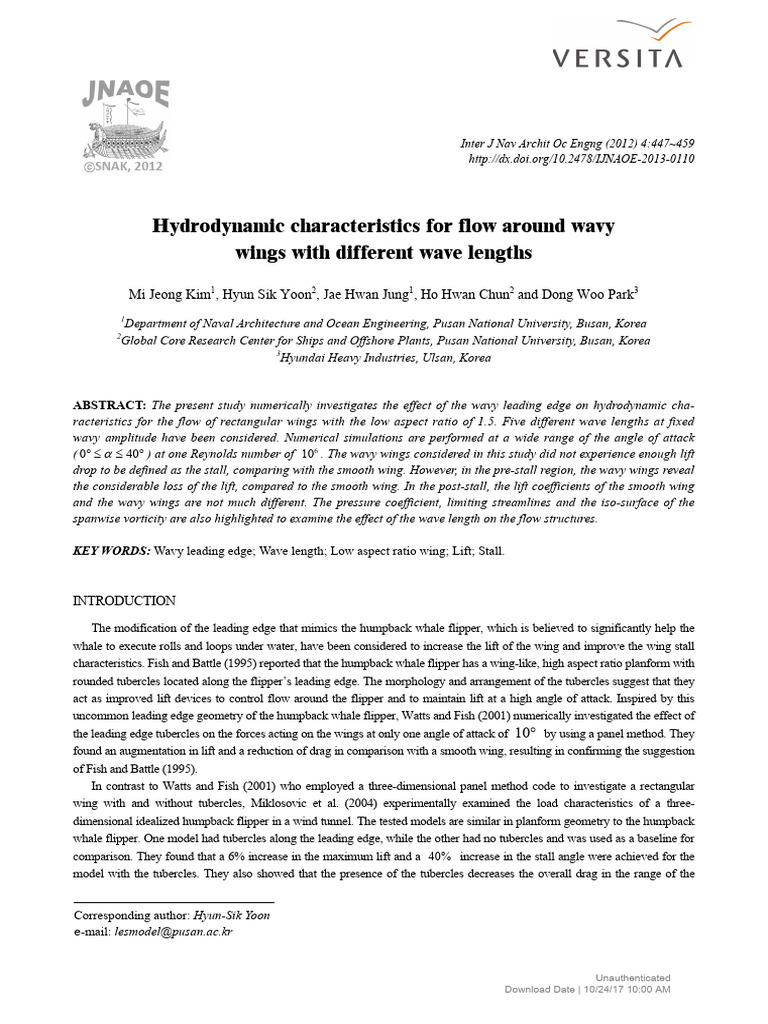 Hydrodynamic Characteristics For Flow Around Wavy Wings With Different ...