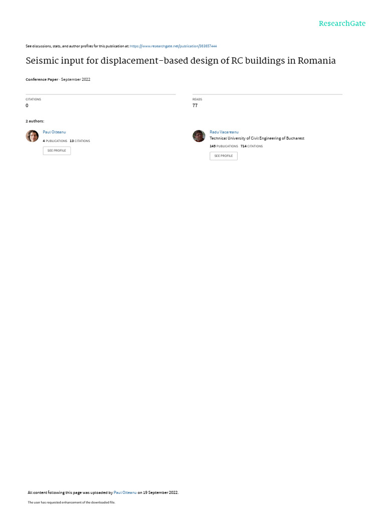 Seismic Input For Displacement Based Design of RC Buildings in Romania | Download Free PDF ...