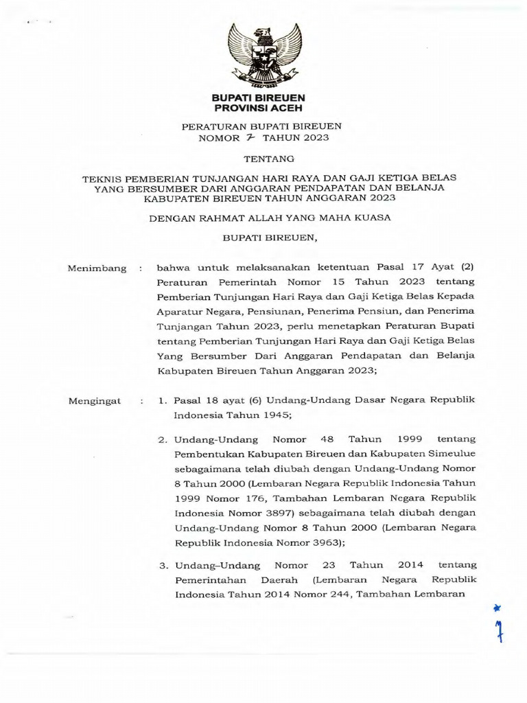 Perbup No 7 Tahun 2023 | PDF