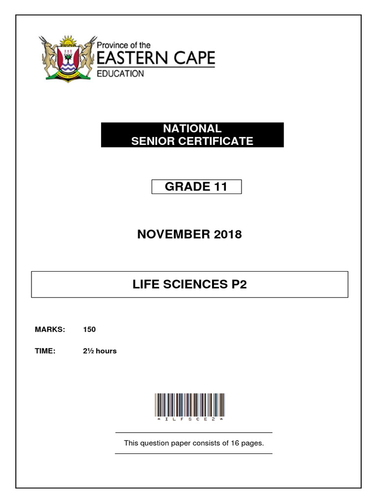 LIFE SCIENCES P2 GR11 QP NOV2018 - English | PDF | Biology | Nature
