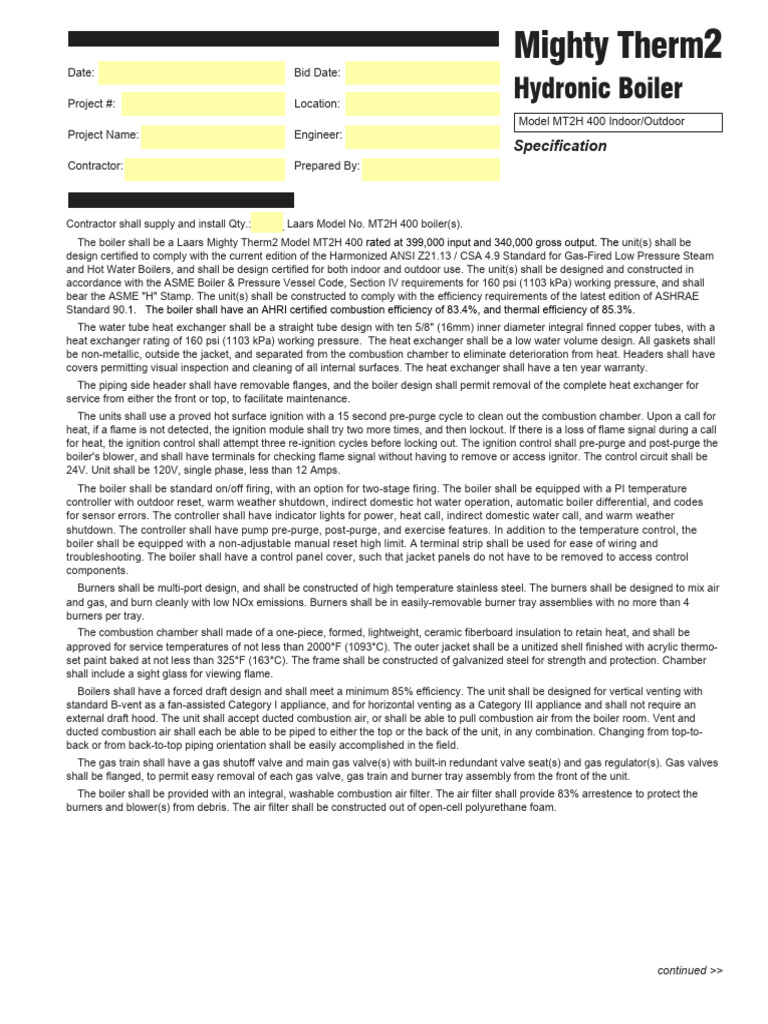 LAARS - Mighty Therm II - Specifications | Download Free PDF | Boiler | Heat Exchanger
