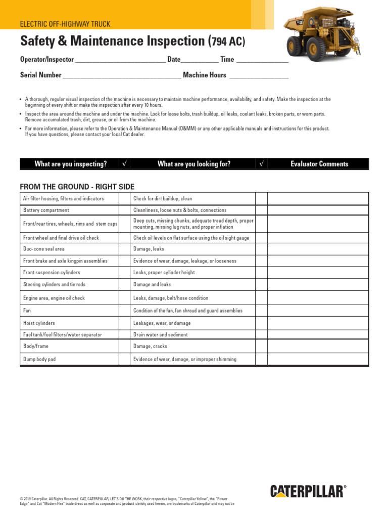 794 AC Safety and Maint. Inspection Checklist | PDF | Truck | Tire