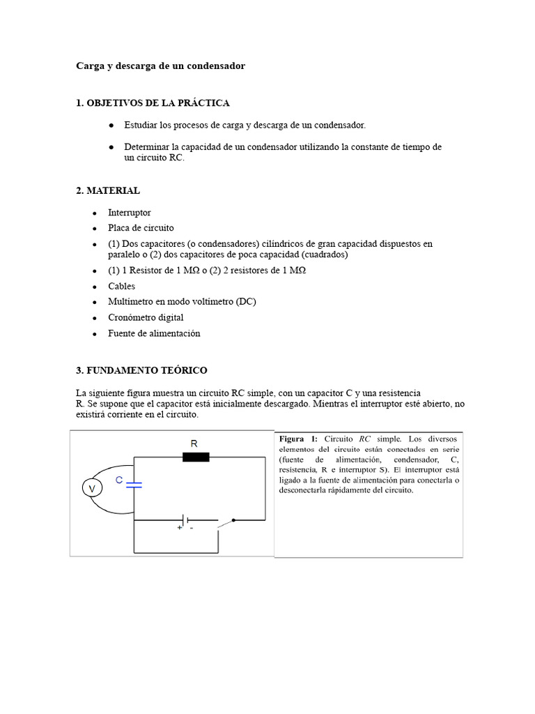 Carga y Descarga de Un Condensador | PDF | Condensador | Resistencia Eléctrica y Conductancia