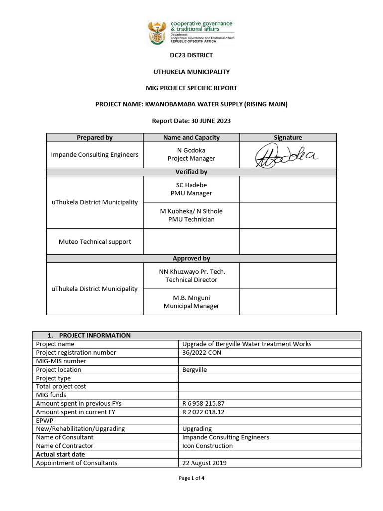 Uthukela DM MIG Project Specific Report | PDF | Consultant | Business