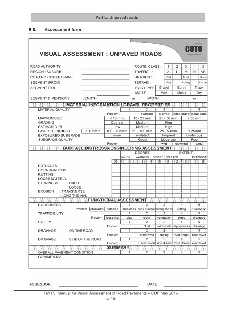Gravel Roads Assessment Form | PDF | Gravel | Sedimentology