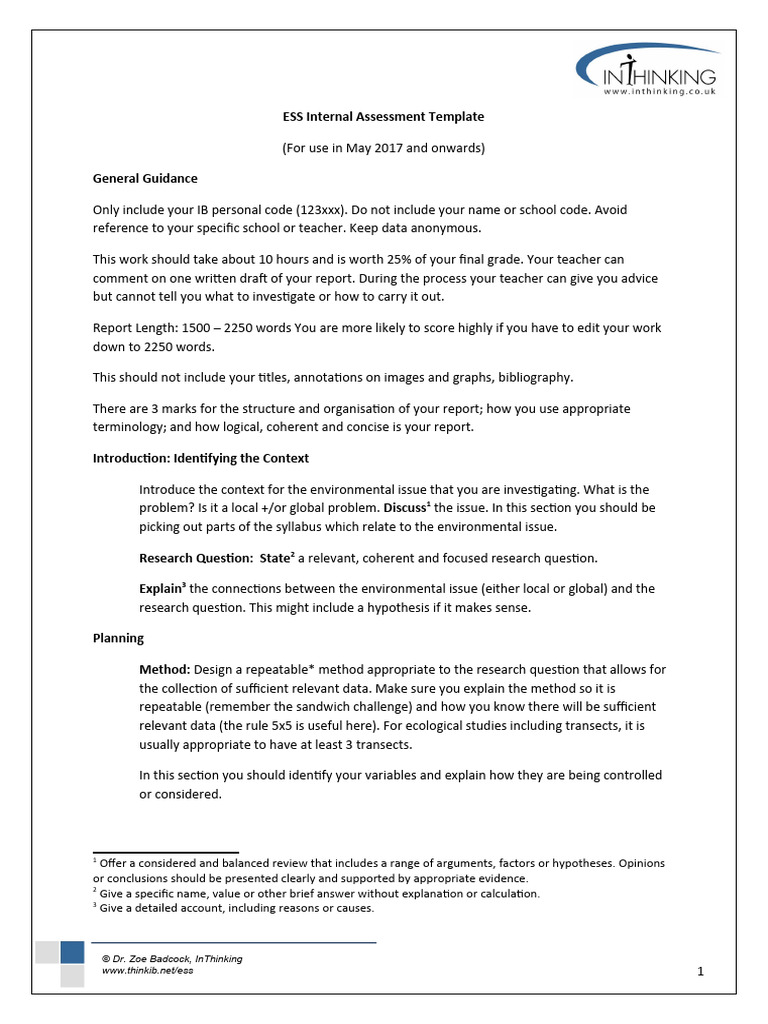 Ess Internal Assessment Template Inthinking - 1 | PDF | Validity ...