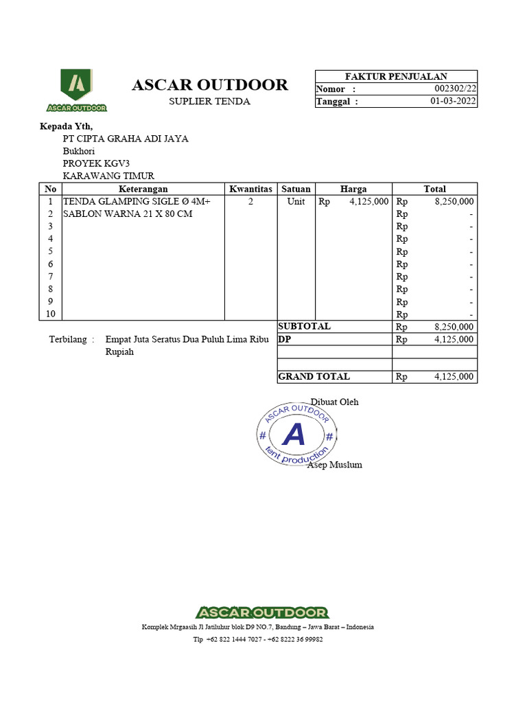 Faktur Penagihan ASCAR Outdoor | PDF