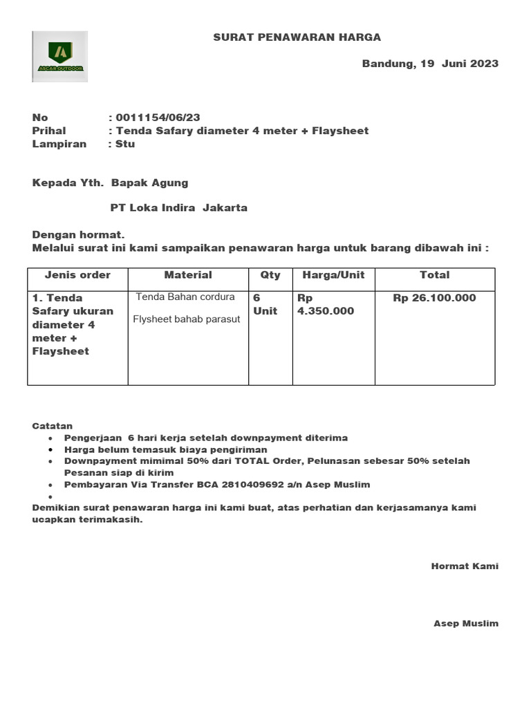 Surat Penawaran Harga | PDF