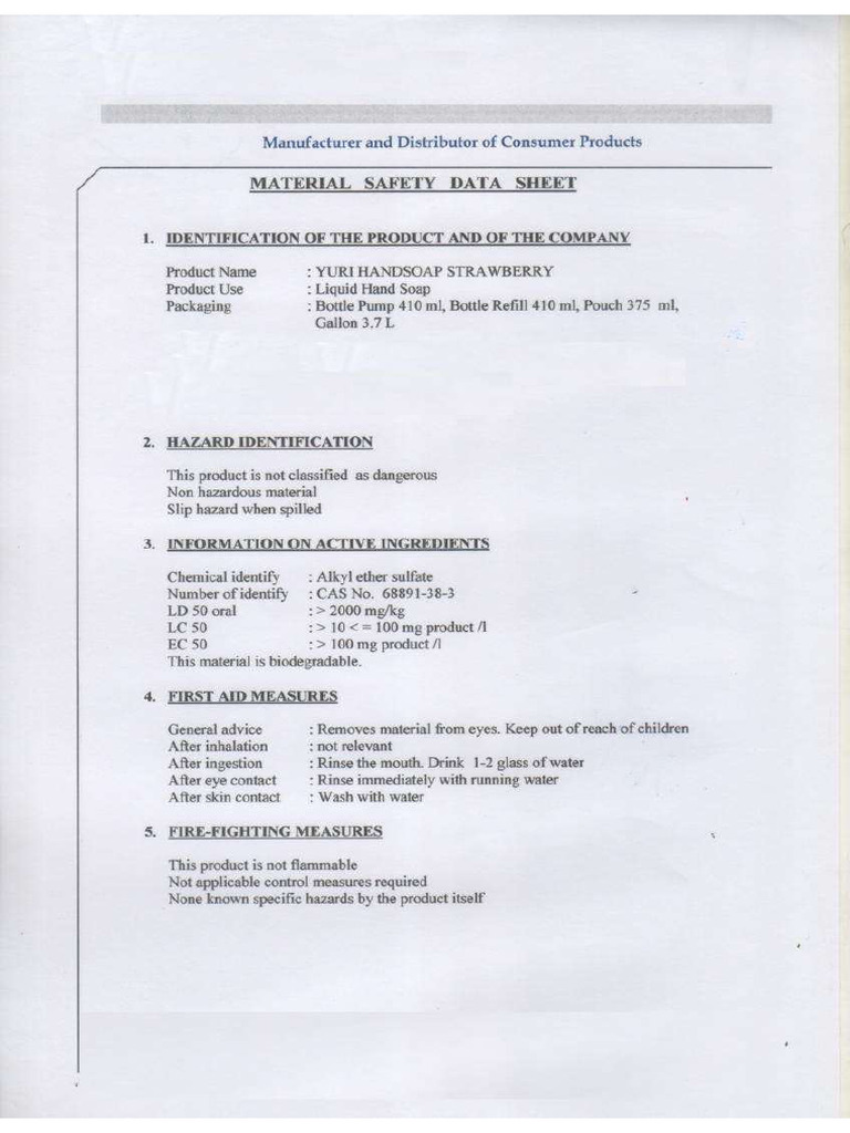 Msds Handsoap Yuri Strwberry | PDF