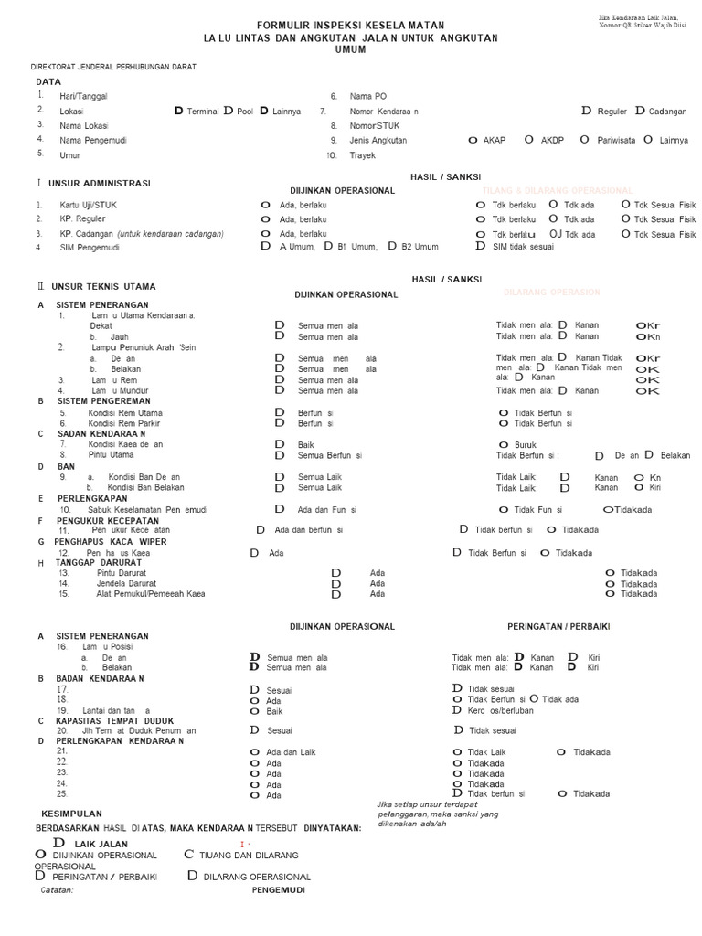 Formulir Ramp Check Kendaraan Umum | PDF