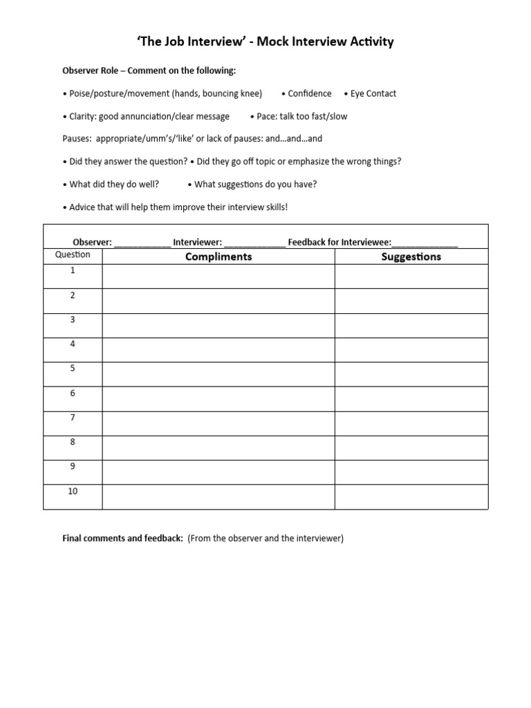 Observer Role Mock Interviews | PDF