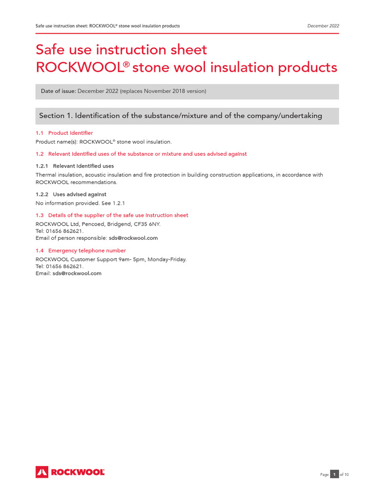 Msds Rockwool Insulation Web | PDF | Waste | Materials