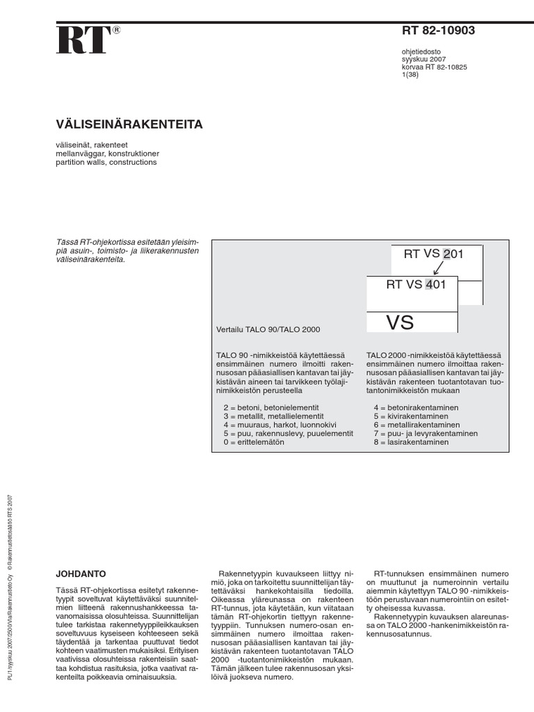 RT 82-10903 Väliseinärakenteita | PDF