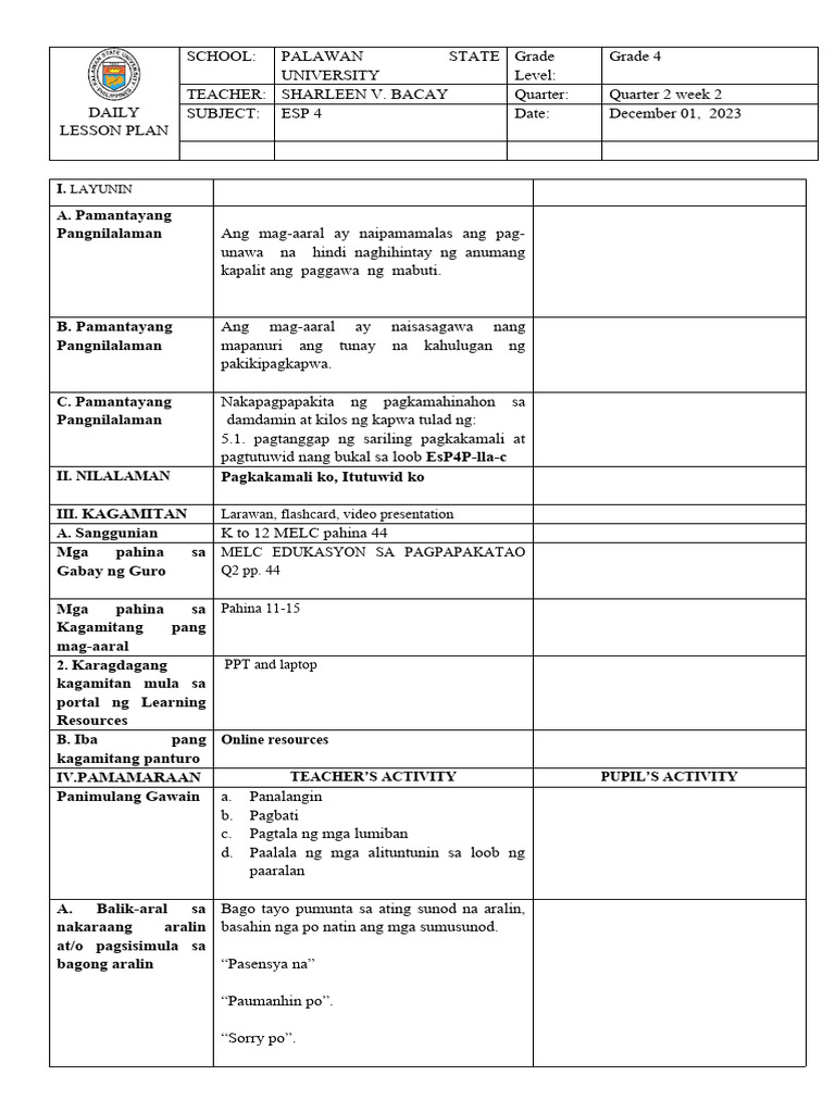 BACAY DLP in ESP FINAL | PDF