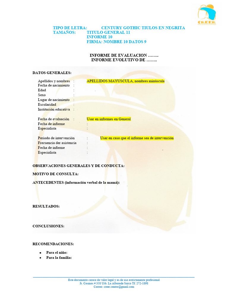 MODELOS DE INFORME CREER 2 | PDF