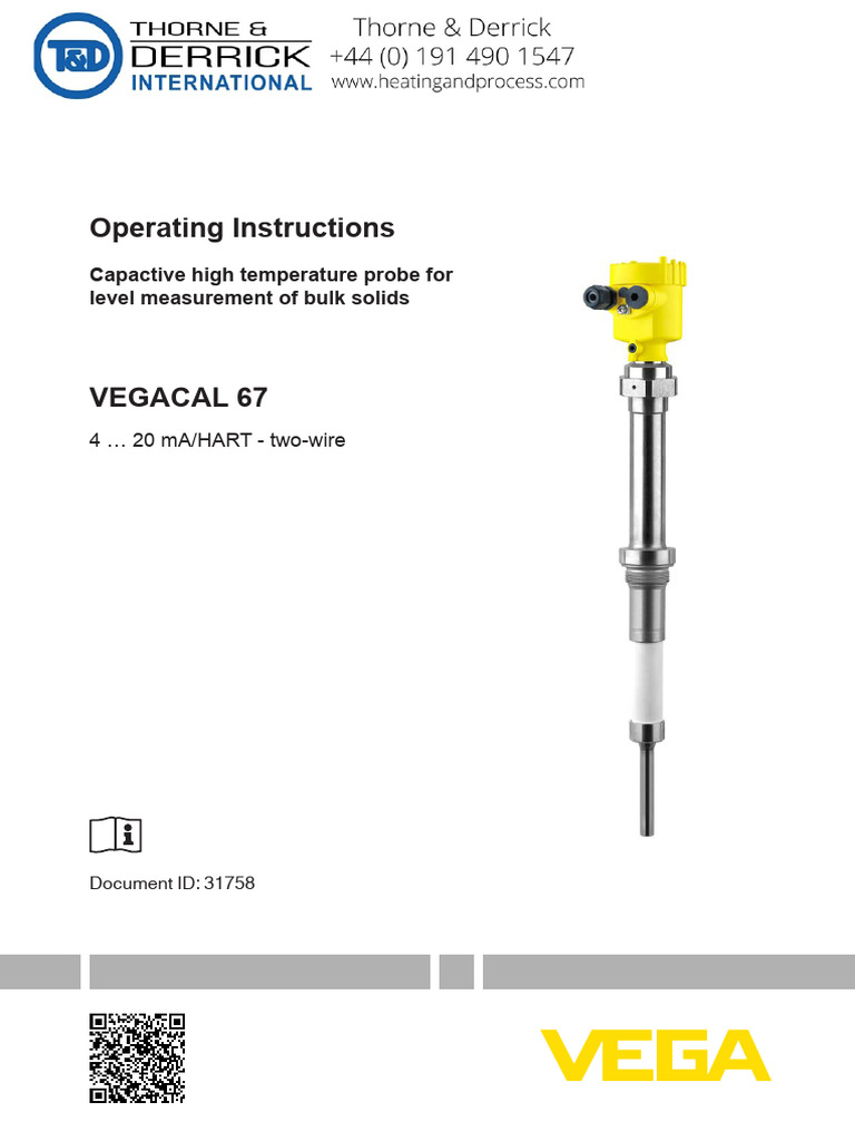 VEGA Level Sensor VEGACAL 67 Capacitive Level Sensor Operating Manual ...