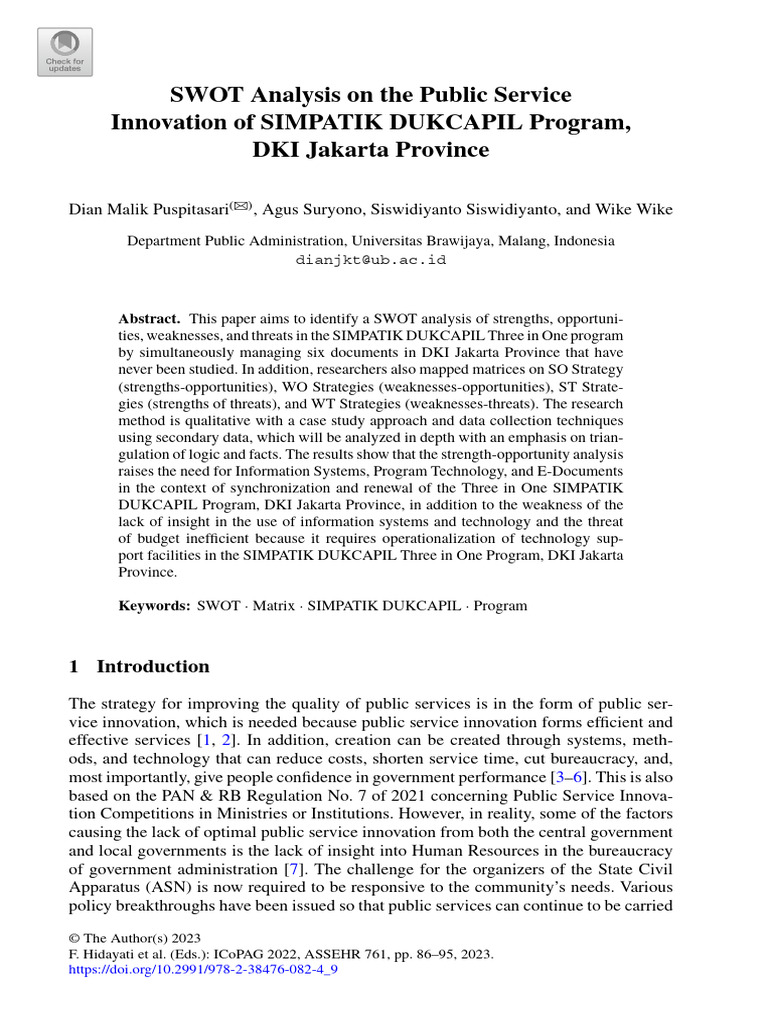 SWOT Analysis of SIMPATIK DUKCAPIL Program | PDF | Swot Analysis | Business