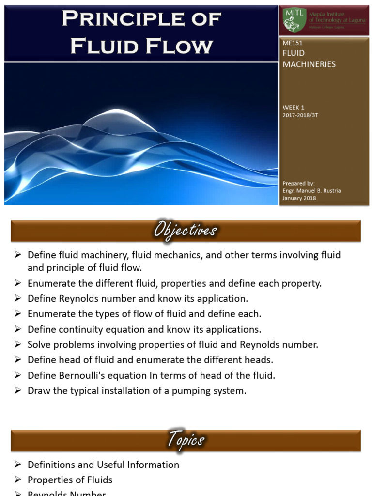 W1 - Principles of Fluid Flow - 1 | PDF | Pressure | Pressure Measurement