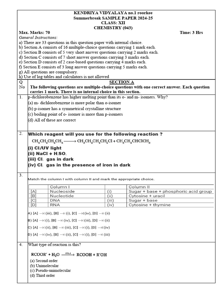 Sample Paper 2 Class 12 2024-2 | PDF | Dna | Activation Energy