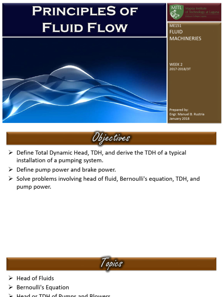 W2 - PRINCIPLES OF FLUID FLOW - 2 | PDF | Fluid Dynamics | Pump