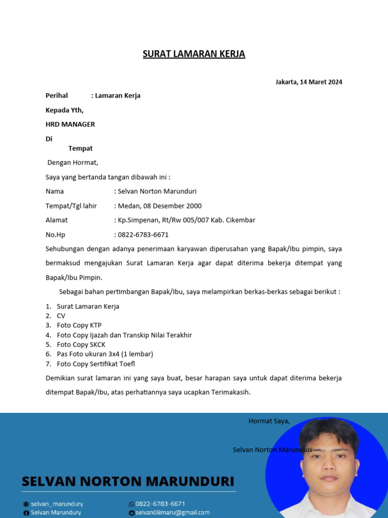 SURAT LAMARAN KERJA - Docx 28-02 | PDF | Karier & Perkembangan