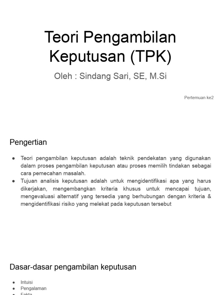Teori Pengambilan Keputusan (TPK) | PDF