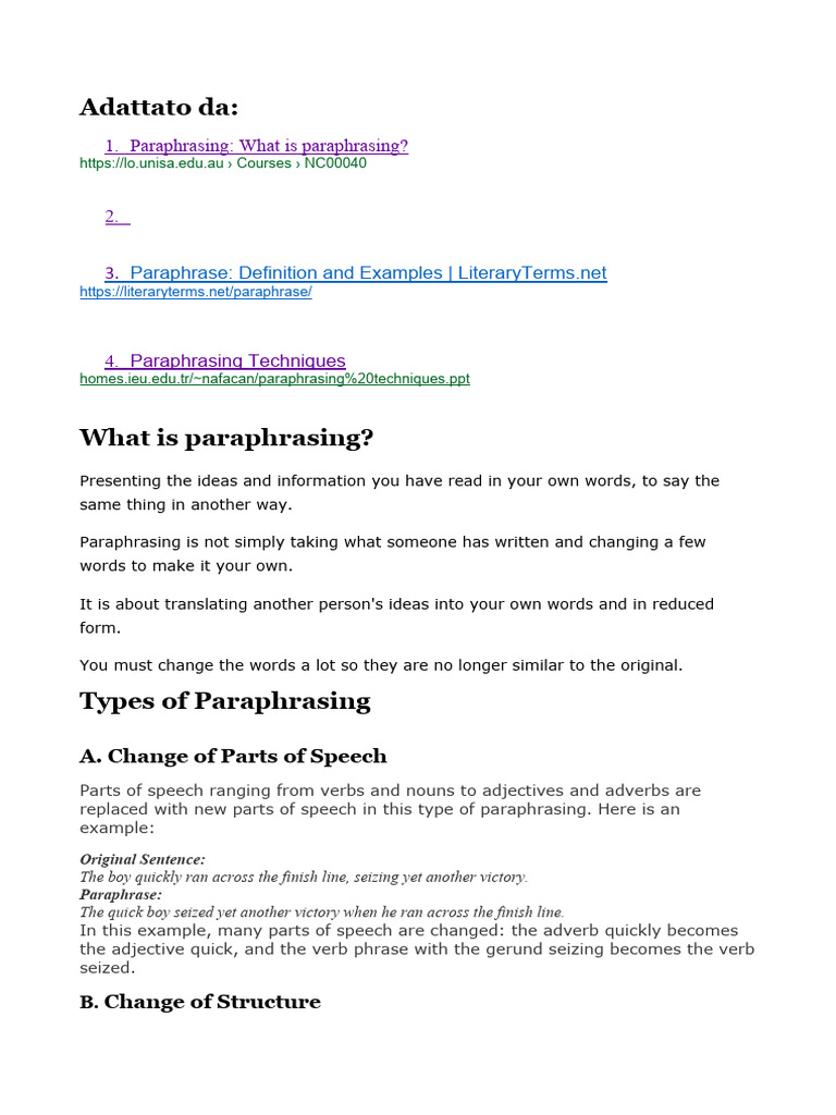 7.types of Paraphrasing - ST | PDF | Part Of Speech | Verb