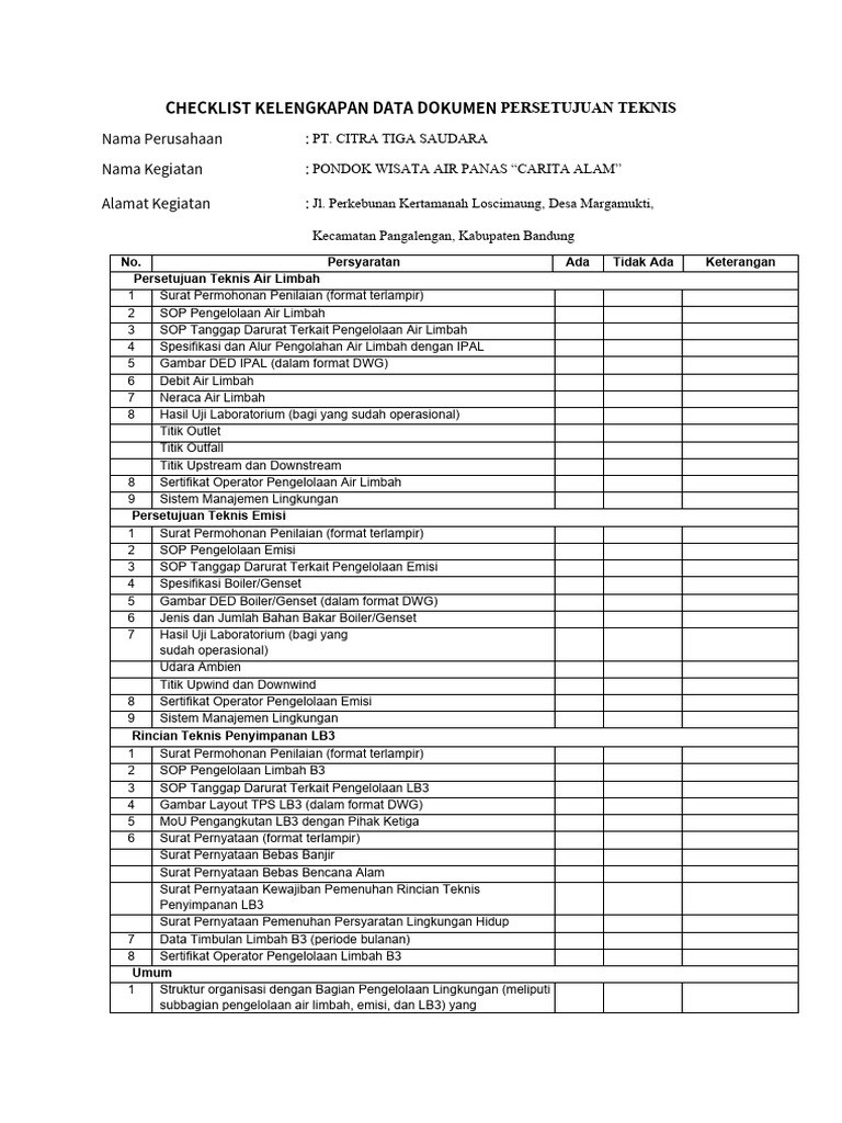 (Checklist) Wisata, Hotel, Restoran | PDF | Teknologi & Rekayasa