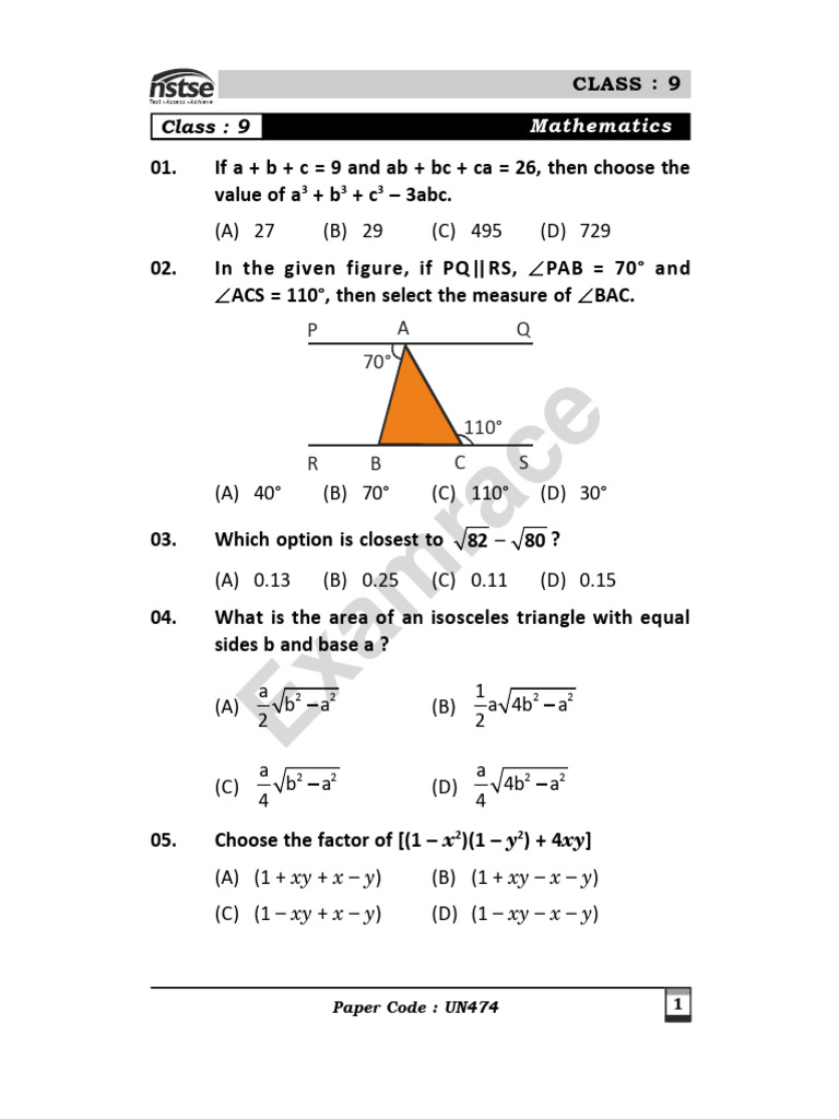 NSTSE Class 9 Solved Paper 2022 | PDF | Force | Area