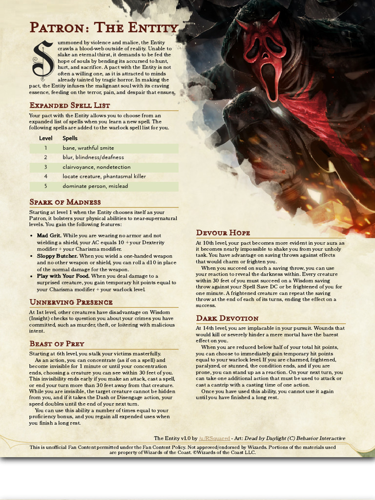 Entity Warlock Patron Guide | PDF