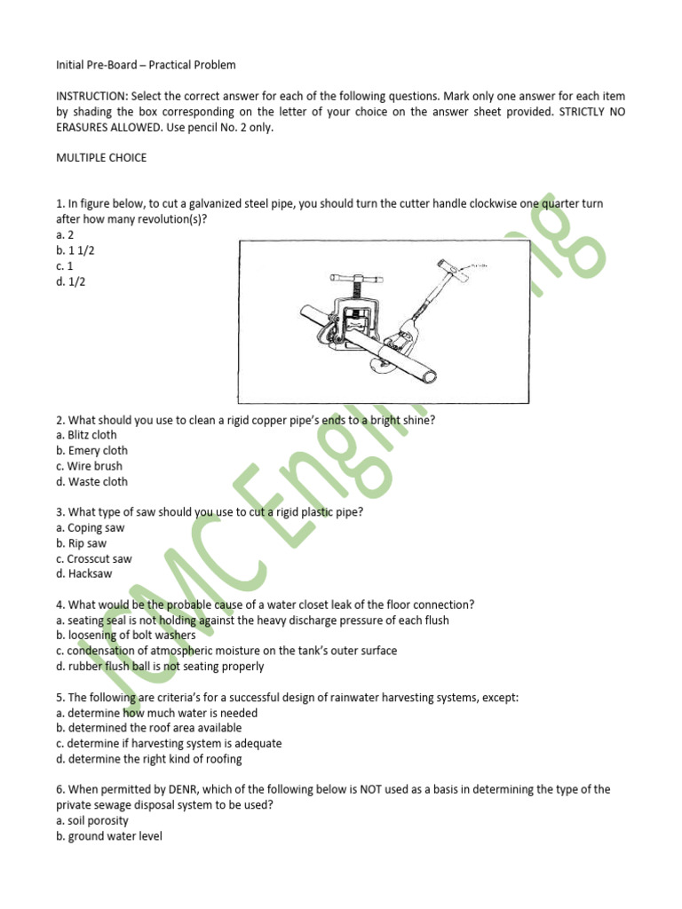 Plumbing Practical Exam Questions | PDF | Pipe (Fluid Conveyance ...