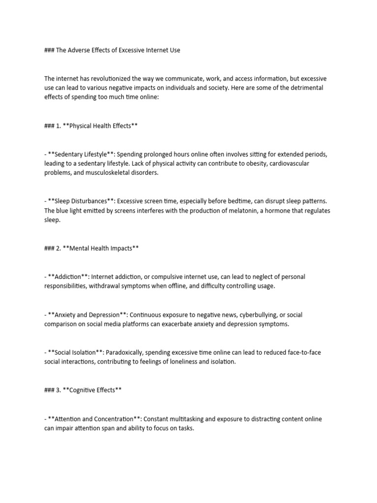 The Adverse Effects of Excessive Internet Use | PDF | Sleep | Mental Health