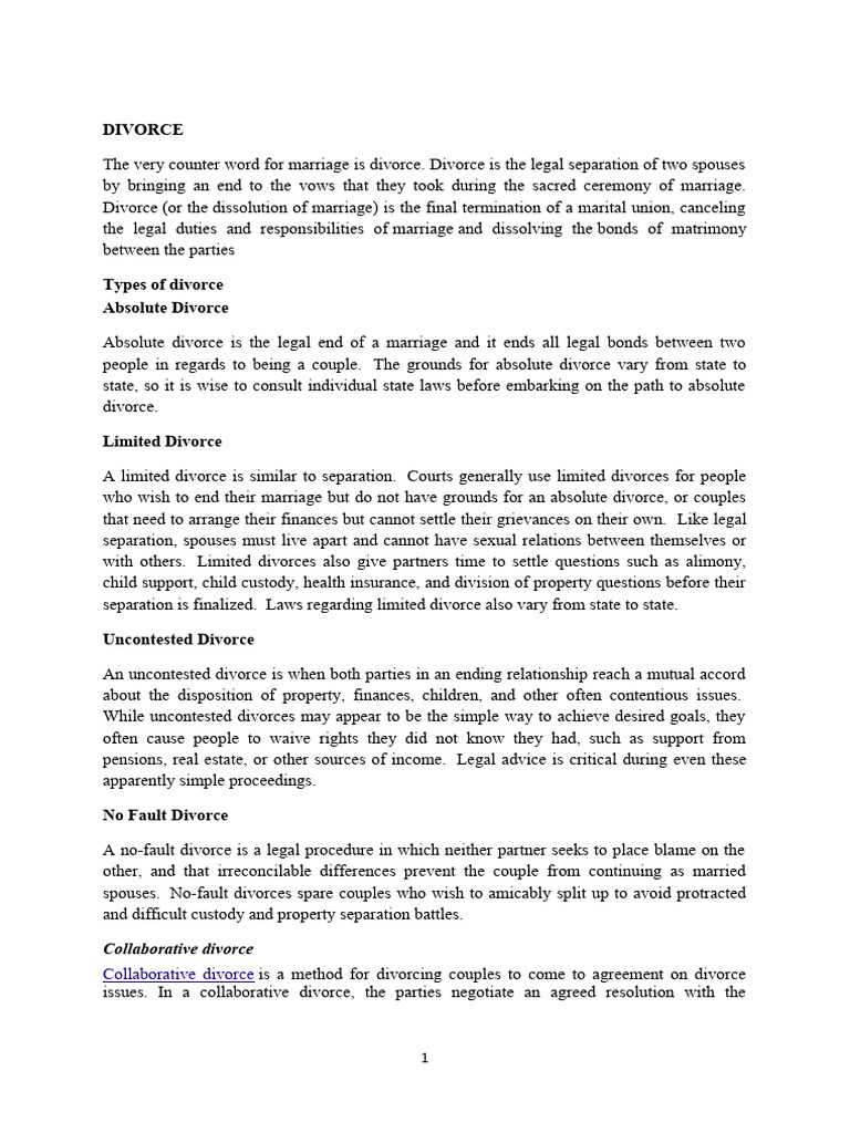 Types of Divorce | Download Free PDF | Divorce | Marriage