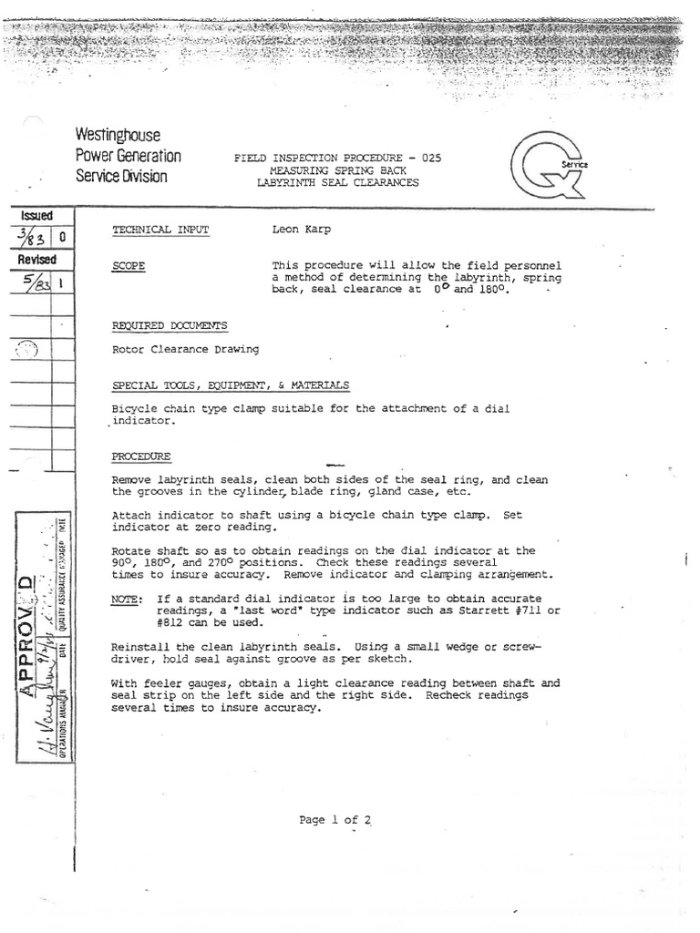 (Field Inspection Procedure - 025) Measuring Spring Back Labyrinth Seal ...