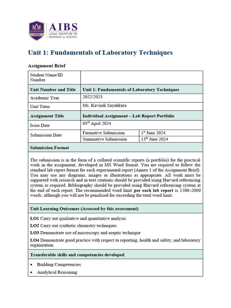 Assignment - Fundamentals of Laboratory Techniques | Download Free PDF | Experiment | Plagiarism