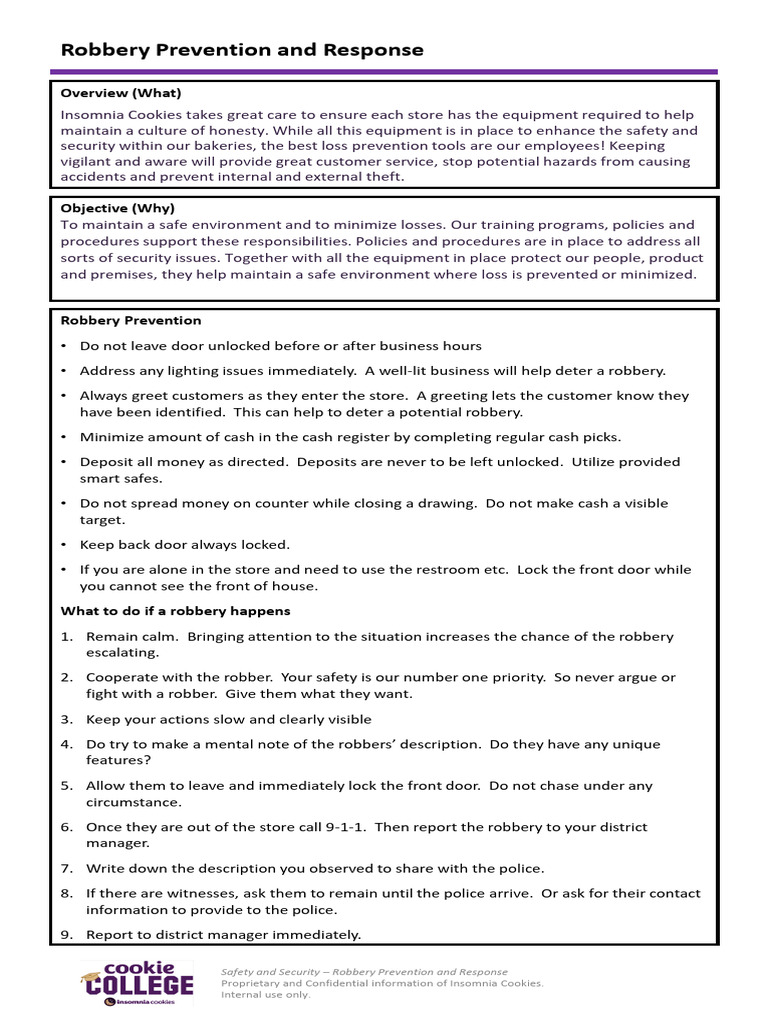 SOP - Robbery Prevention and Response | PDF | Robbery | Police