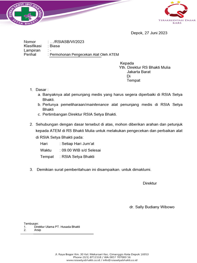 SURAT PERMOHONAN PENGECEKAN ALAT OLEH ATEM | PDF