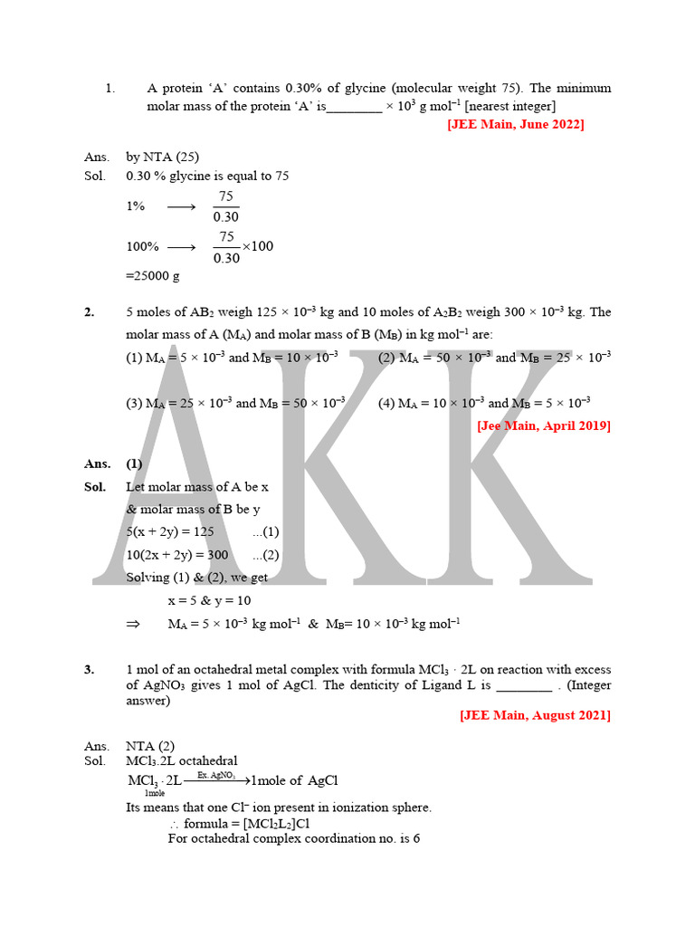 12 mole concept jee main based test with ans | PDF | Mole (Unit ...