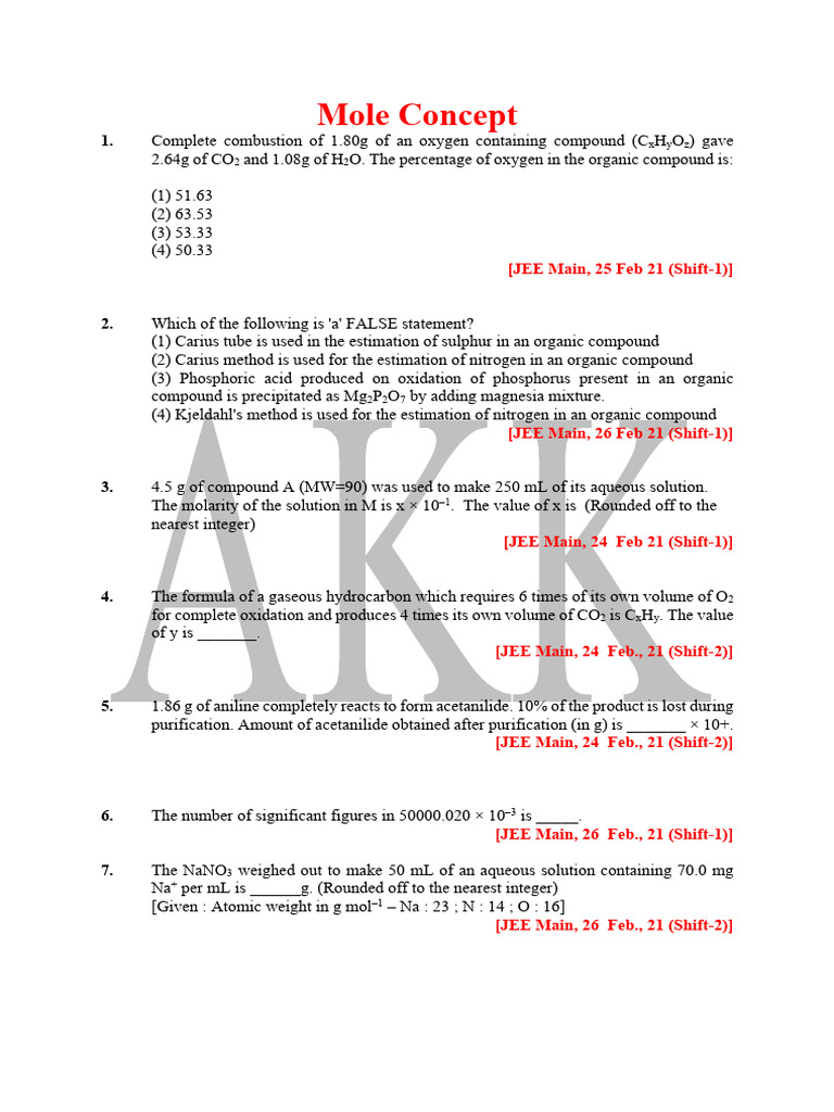 Mole Concept JM21 | PDF | Mole (Unit) | Sodium