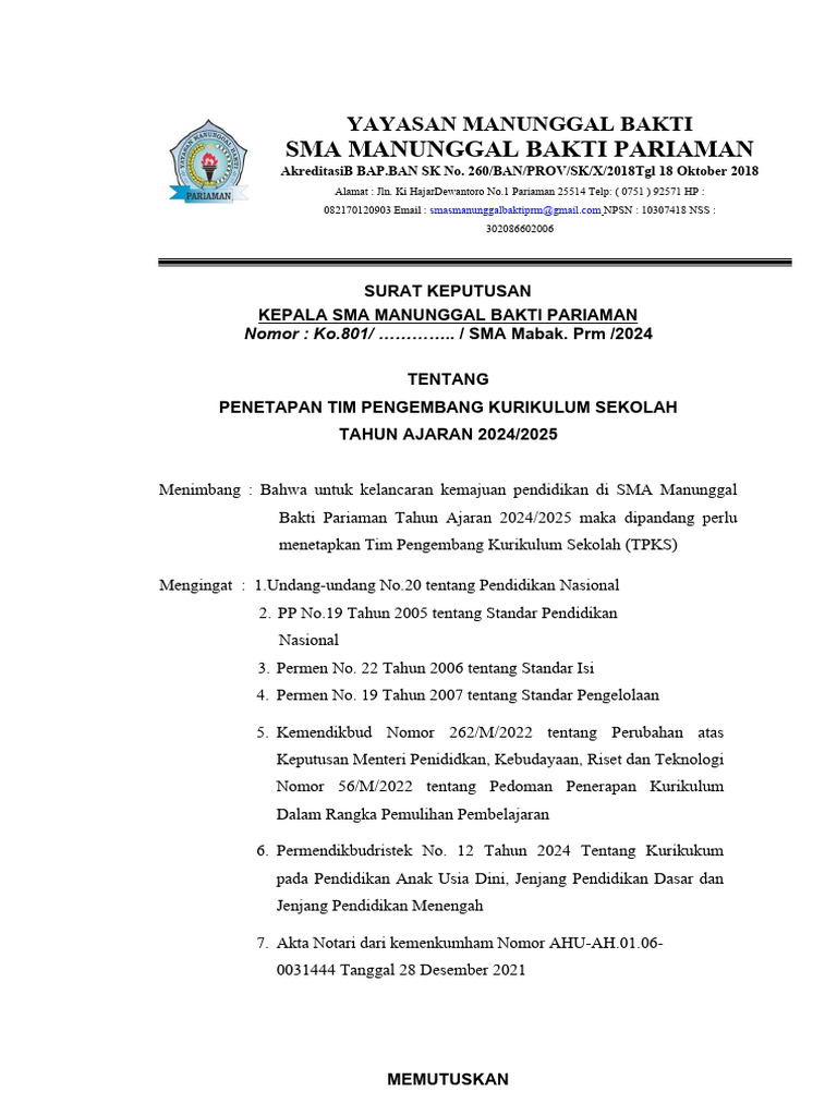 SK TPK 2024-2025 | PDF | Kesehatan Holistik