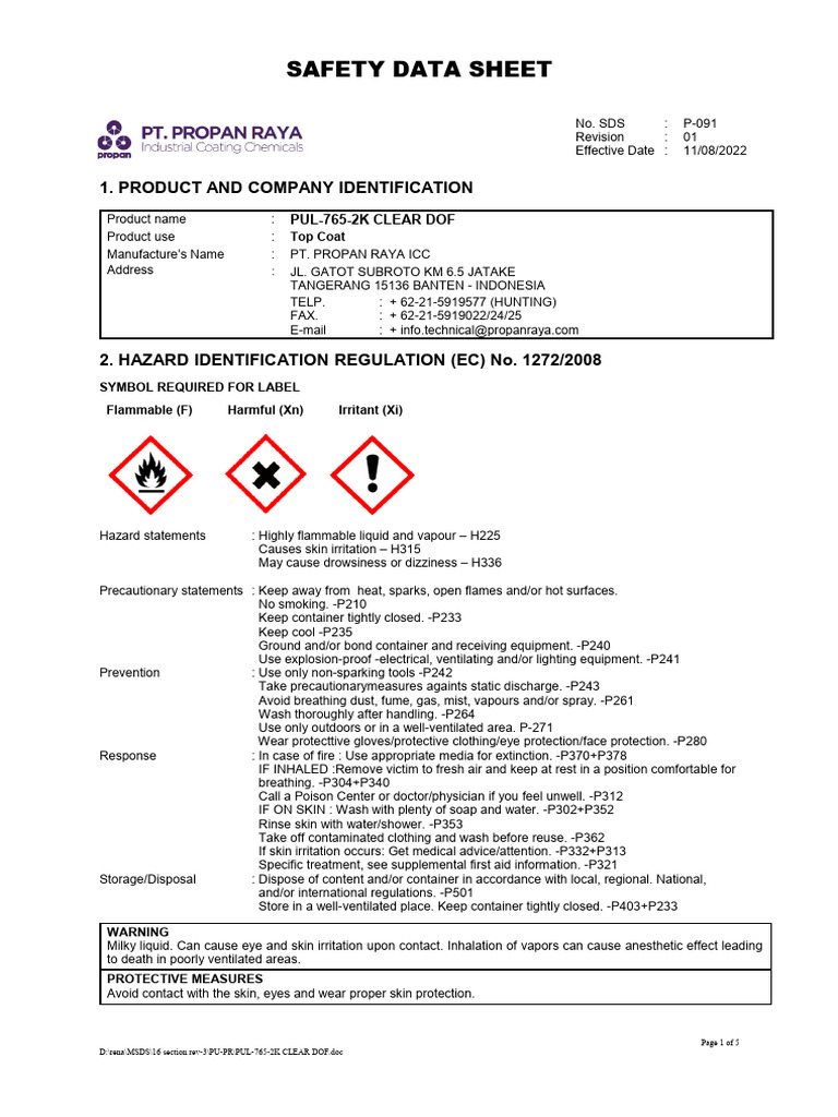 Pul-765-2k Clear Dof (Msds - Eng) - Top Coat Gloss | PDF | Combustion ...