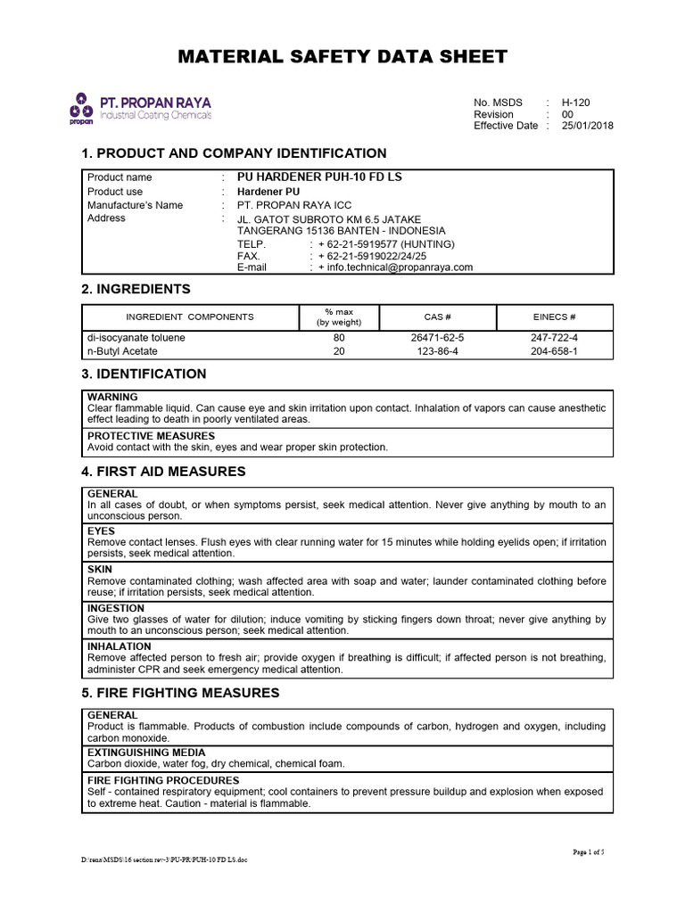 PUH-10 FD LS (MSDS - ENG) - Sanding Sealer Hardener | PDF | Combustion ...