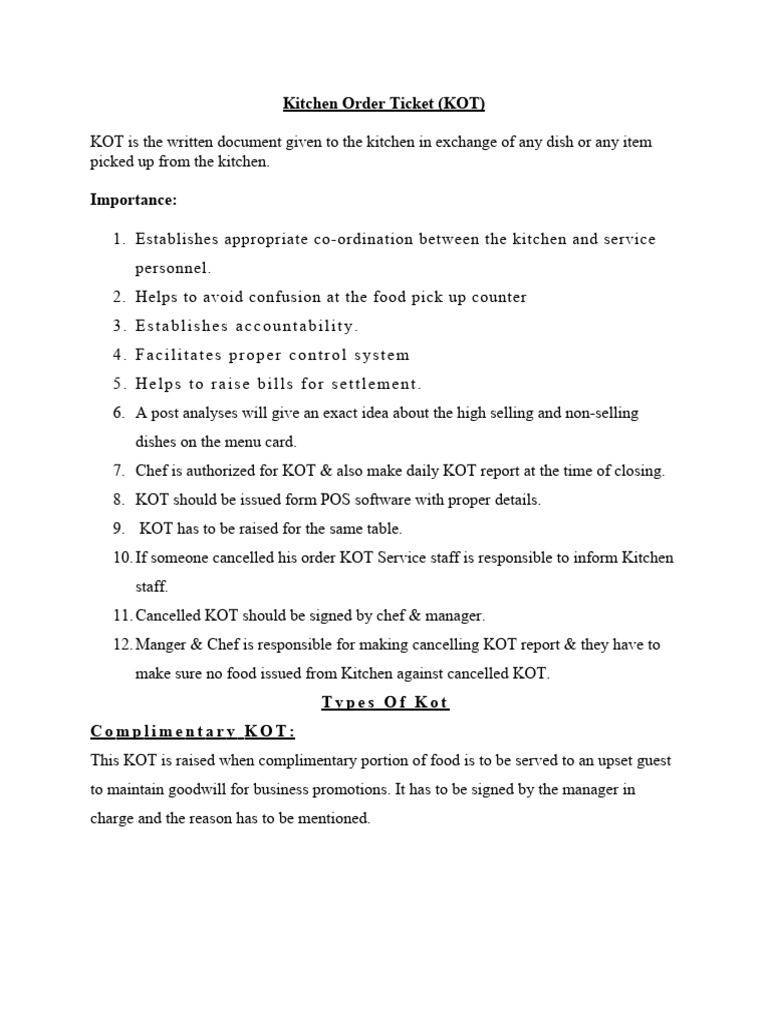 Kitchen Order Ticket | PDF