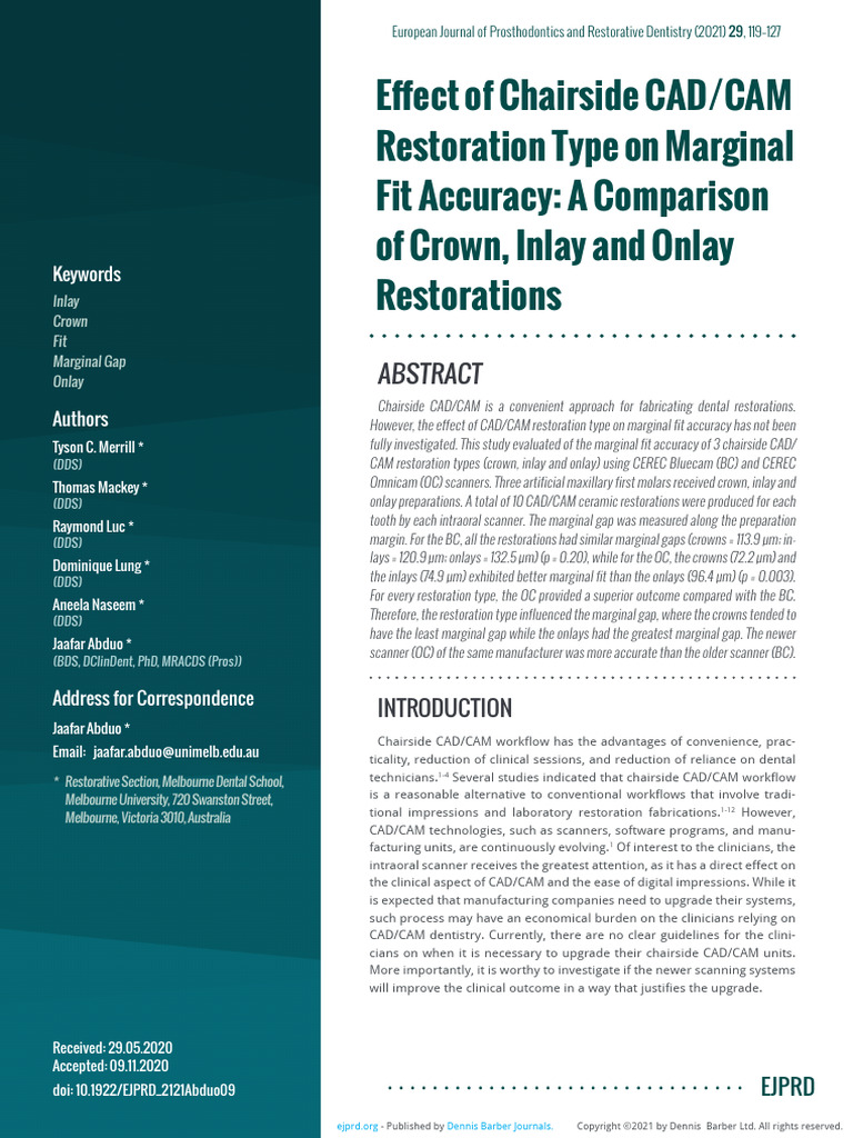 (ỔN) So sánh độ chính xác marginal fit của chairside cadcam về crowns ...