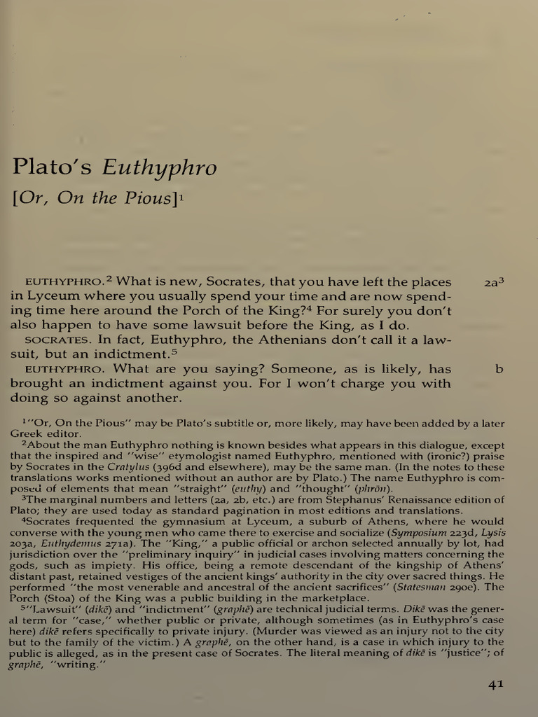 Plato - ''Euthyphro'' (West) | PDF | Apology (Plato) | Socrates