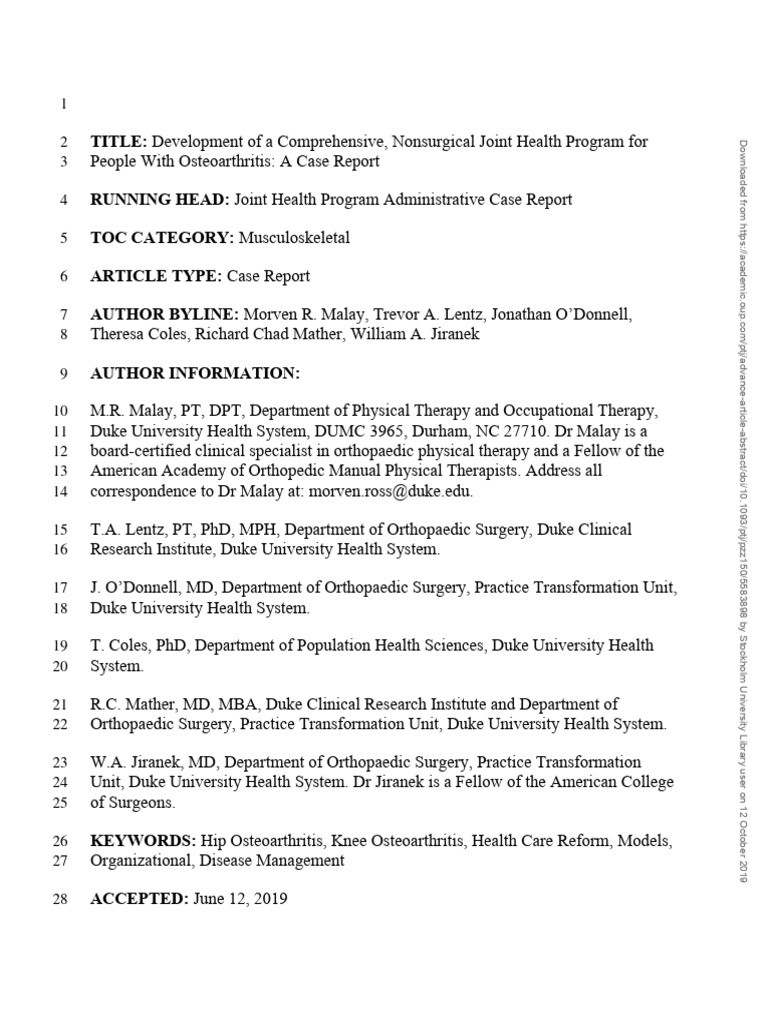 Oup Accepted Manuscript 2019 | PDF | Physical Therapy | Psychology