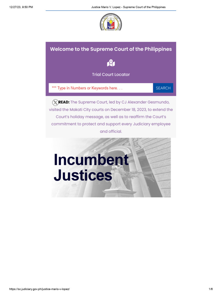 Justice Mario V. Lopez - Supreme Court of The Philippines | PDF ...