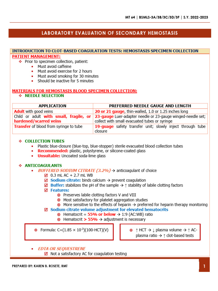 Laboratory Evaluation Of Secondary Hemostasis Part 1 Pdf Coagulation Platelet