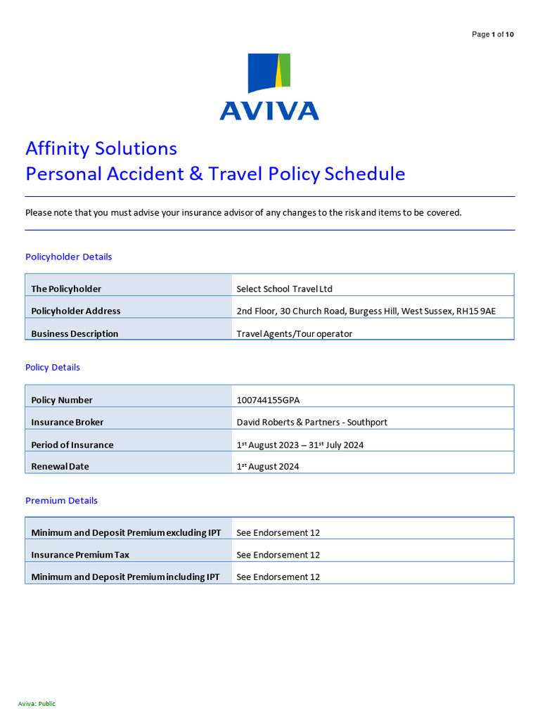 Select School Travel LTD 2023 Schedule | PDF | Insurance | Indemnity