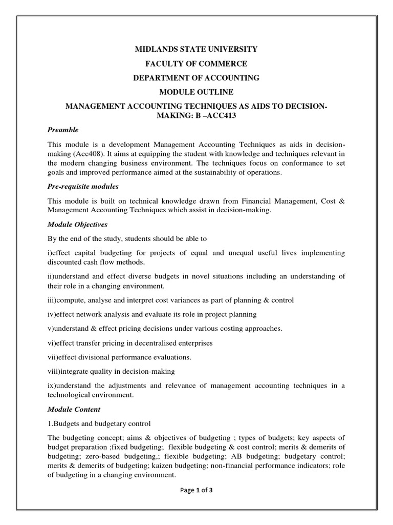 ACC413 Module Outline | PDF | Management Accounting | Pricing